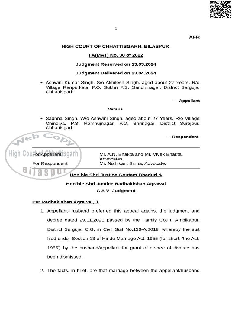 Ashwini Kumar Singh v. Sadhna Singh | PDF | Divorce | Marriage