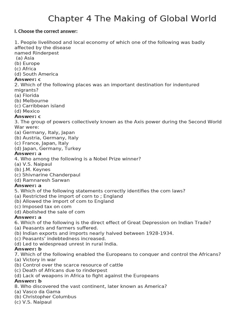 Class 10 Social Science MCQs Chapter 4 The Making | PDF | Bretton Woods ...