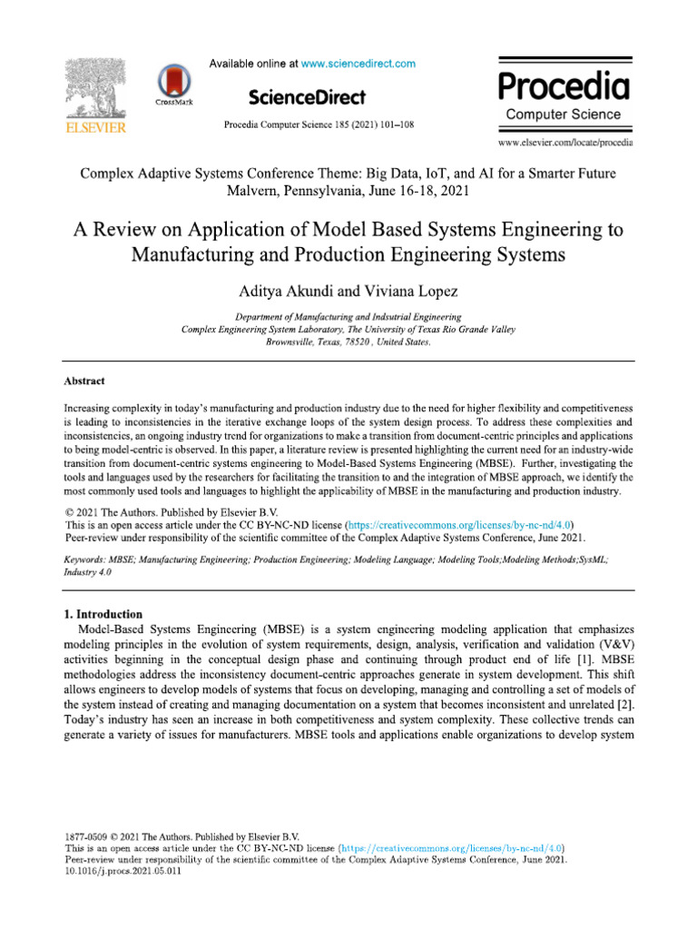 A Review On Application of MBSE To MFG and PRDN Eng Systems | PDF