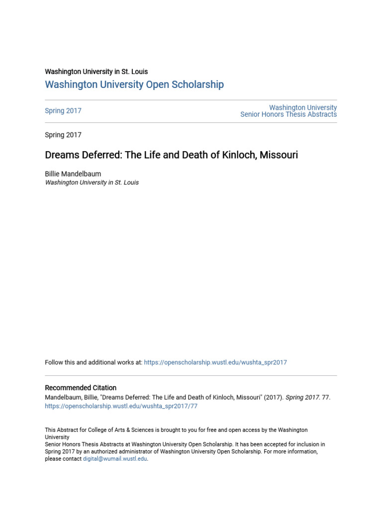Dreams Deferred - The Life and Death of Kinloch Missouri | PDF | Suburb ...