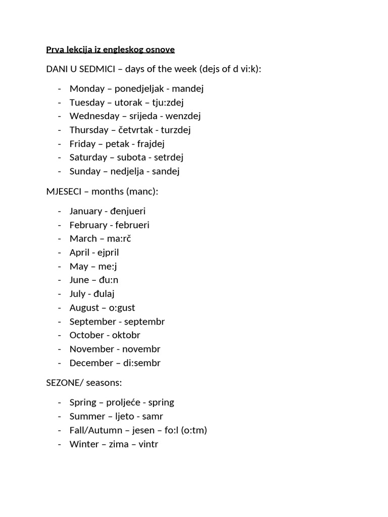 Prva Lekcija Iz Engleskog Osnove | PDF | Lexicology | Onomastics