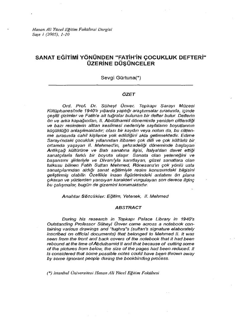 Sanat E - Itimi Y - N - Nden - Fatih'in - Ocukluk Defteri - Zerine D - Nceler (#109808) - 93030 ...