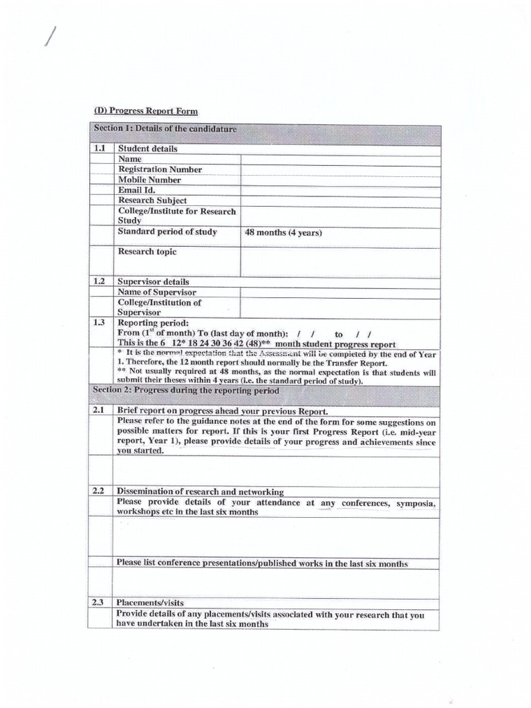 Progress Report Form | PDF