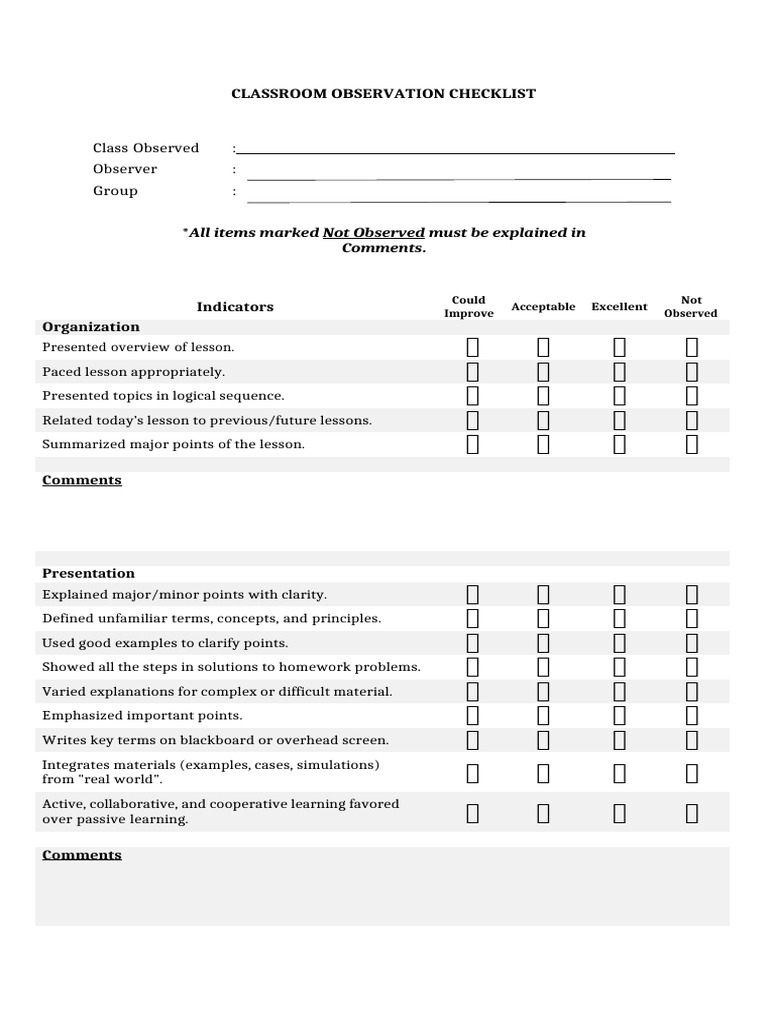 Classroom Observation Checklist - Eyl | PDF | Learning | Pedagogy