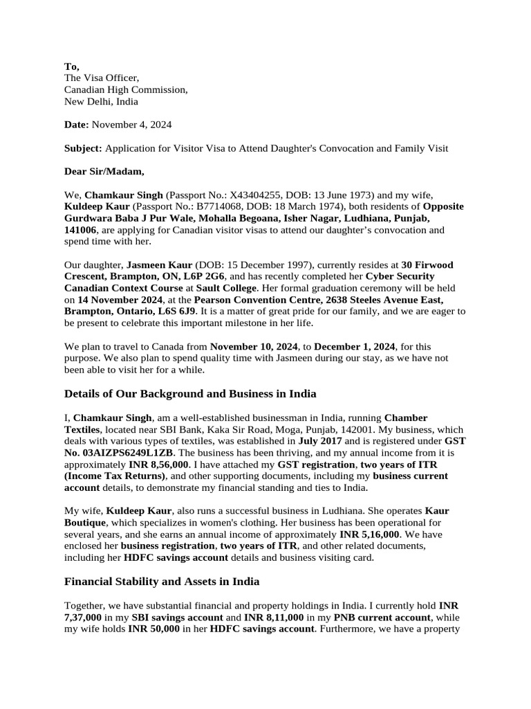 Chamkaur Singh Purpose of Travel | PDF | Travel Visa