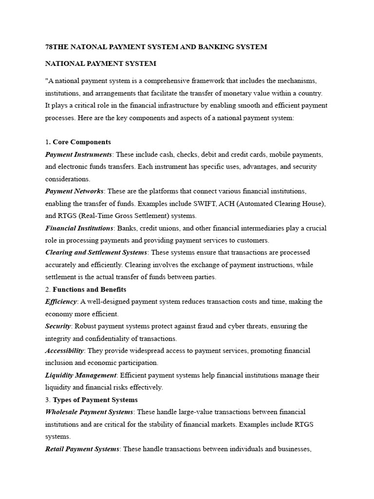 The Natonal Payment System and Banking System | PDF | Payment System ...