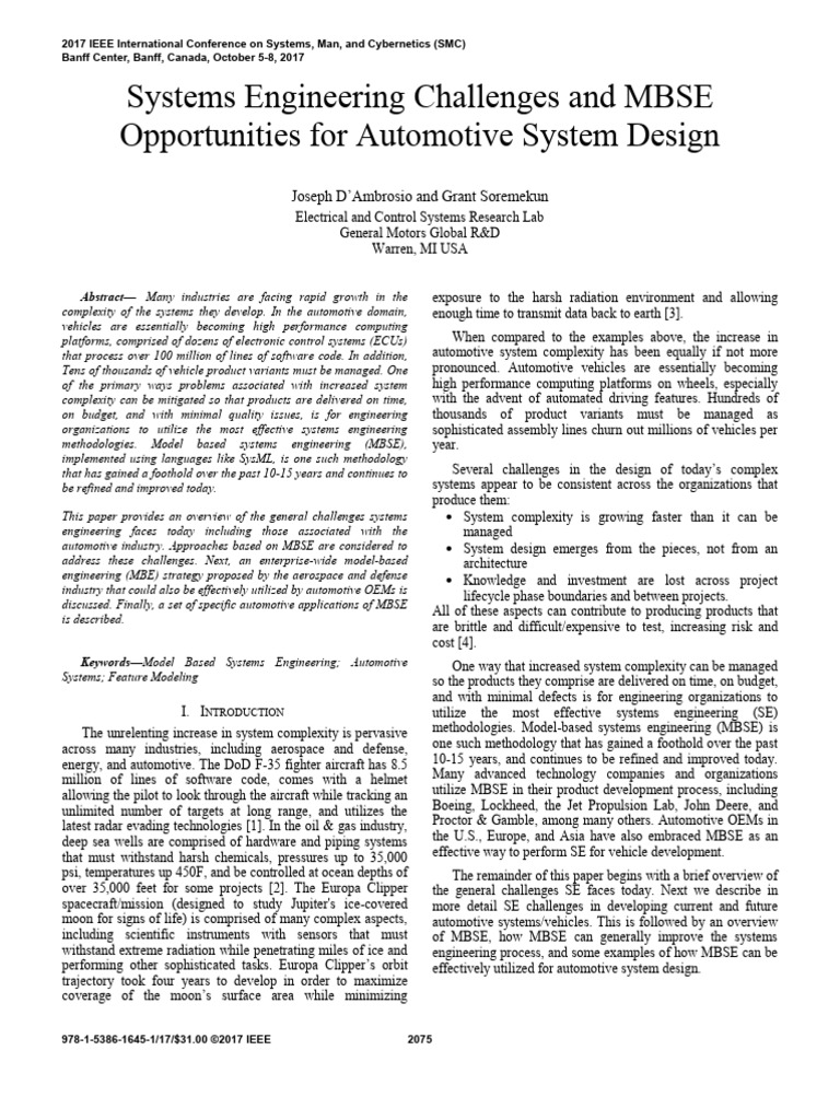 Systems Engineering Challenges and MBSE Opportunities For Automotive System Design | PDF ...