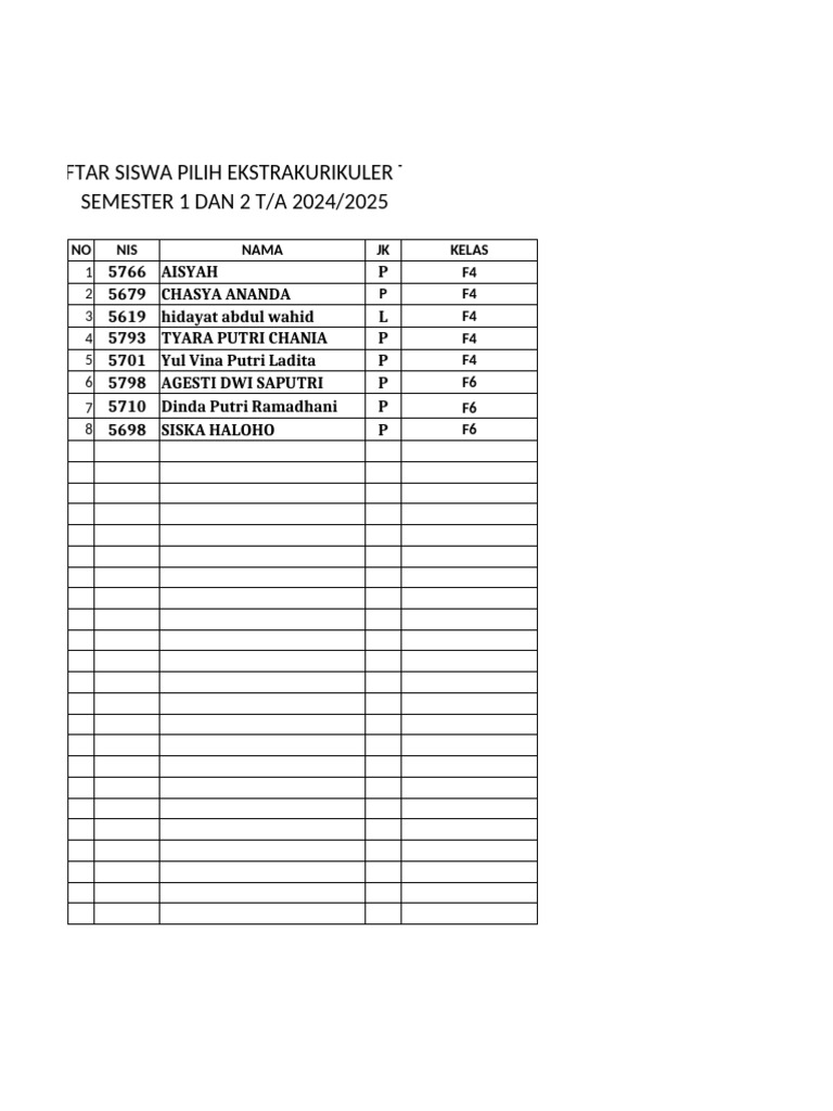 Daftar Ekskul | PDF