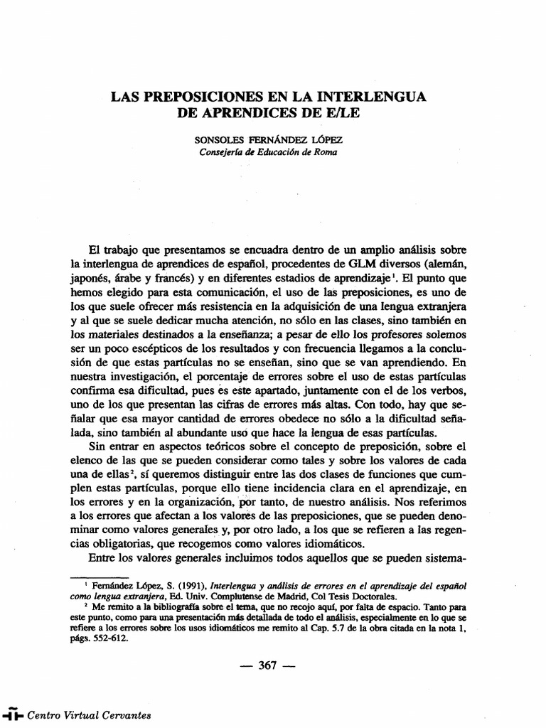 Las Preposiciones en La Interlengua de Aprendices de E/Le: Consejería ...
