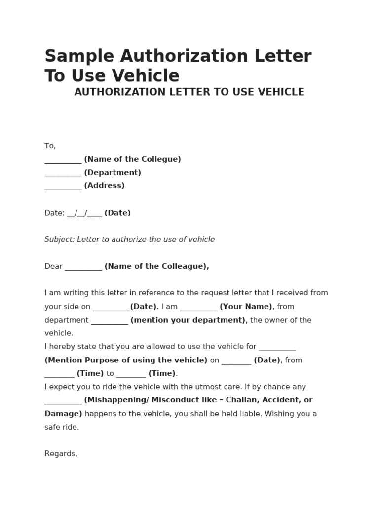 Authorization Letter To Drive Vehicle 05-22-01 | PDF