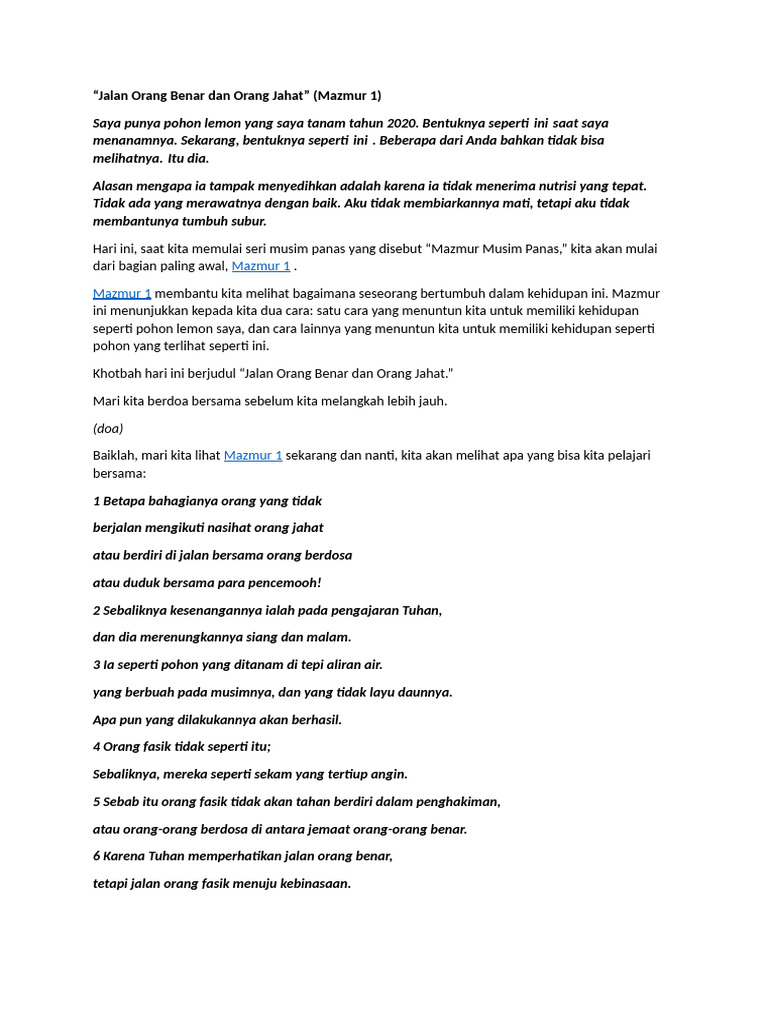Jalan Orang Benar Dan Orang Jahat | PDF