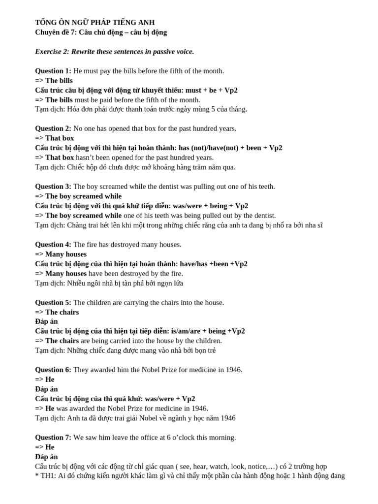 Đáp án Tổng ôn ngữ pháp tiếng anh CD7 Exercise | PDF