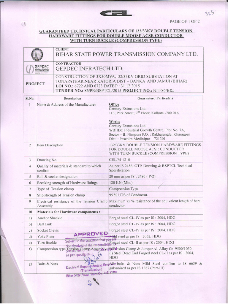 Approved Drawing of Hardware Fitting With Clamp and Connector 86 B 4 | PDF