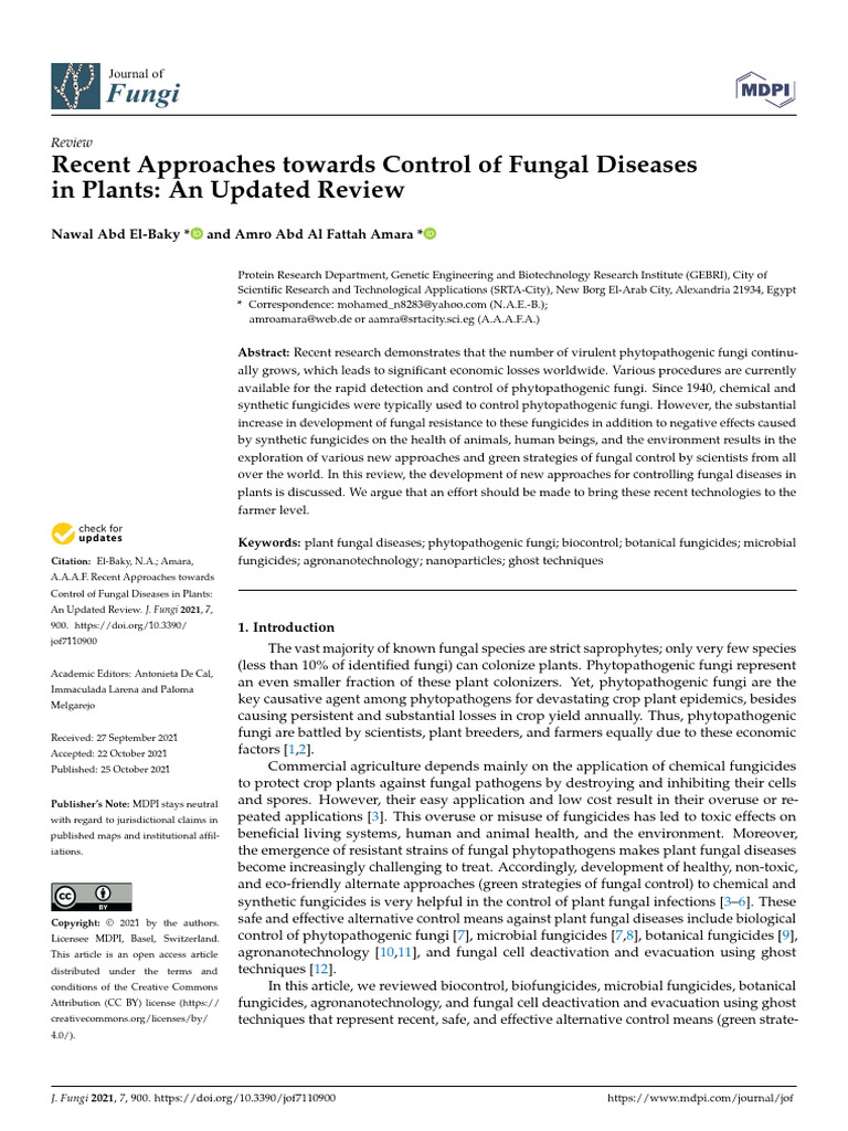 Recent Approaches Towards Control of Fungal Diseas | PDF | Fungus ...