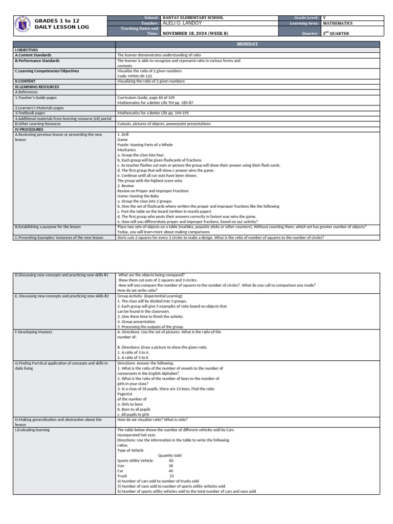 DLL - Mathematics 5 - Q2 - W8 | PDF | Differentiated Instruction | Learning