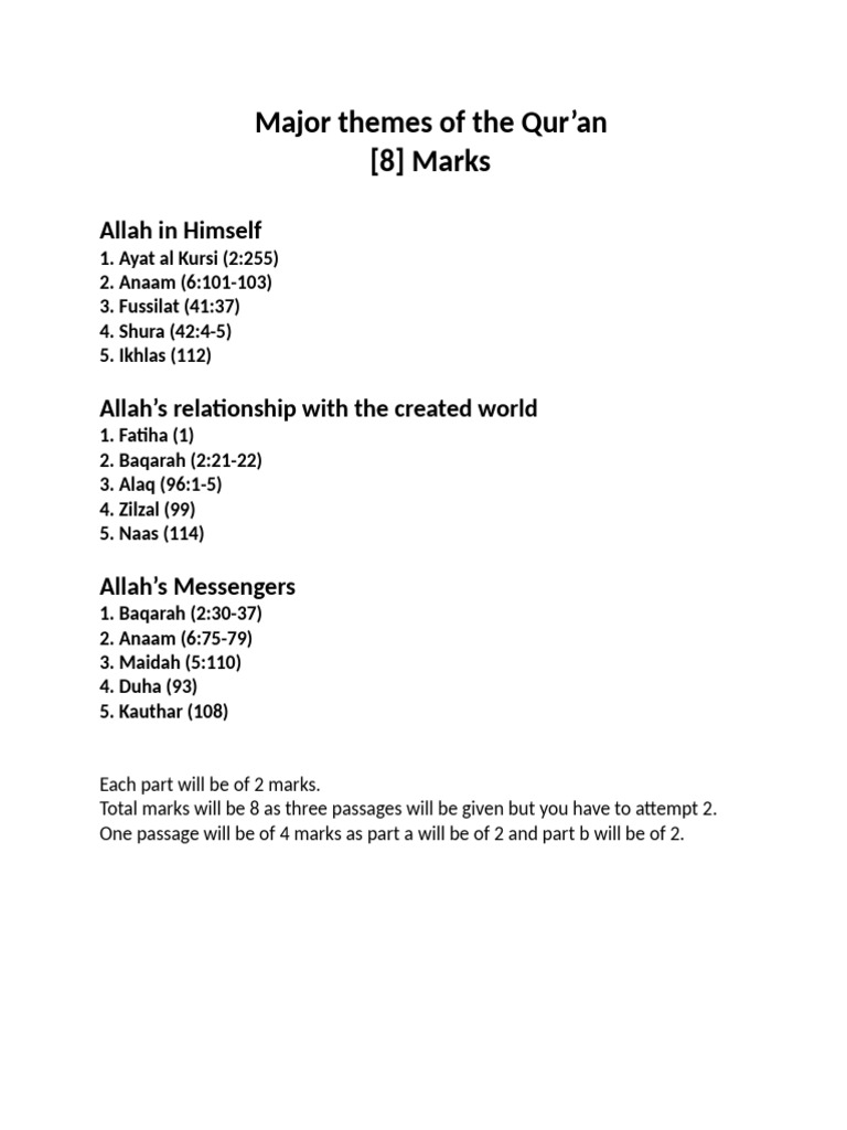 Major Themes in the Qur'an Explained | PDF | Quran | Islam