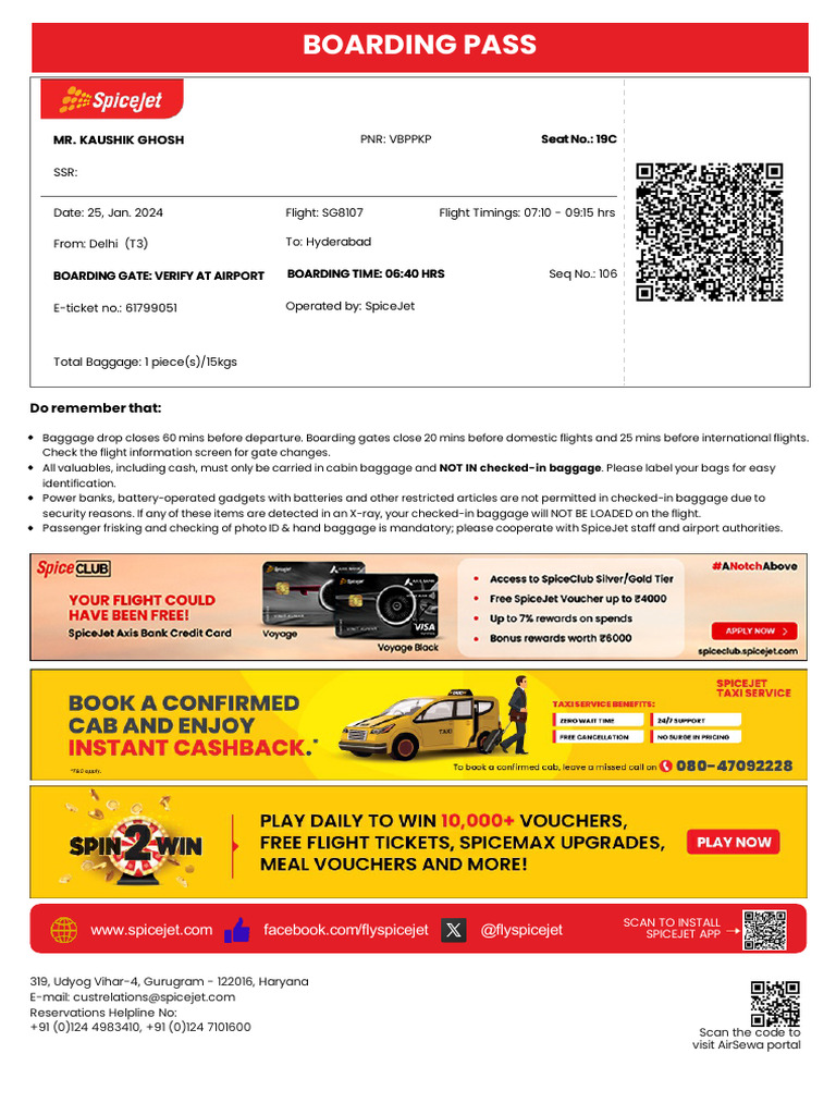 SpiceJet Flight SG8107 Boarding Pass | PDF