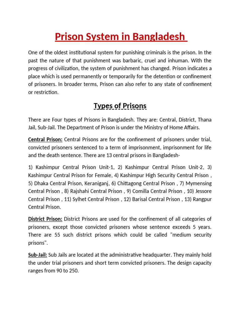 Overview of Bangladesh's Prison System | PDF | Prison | Prisoner