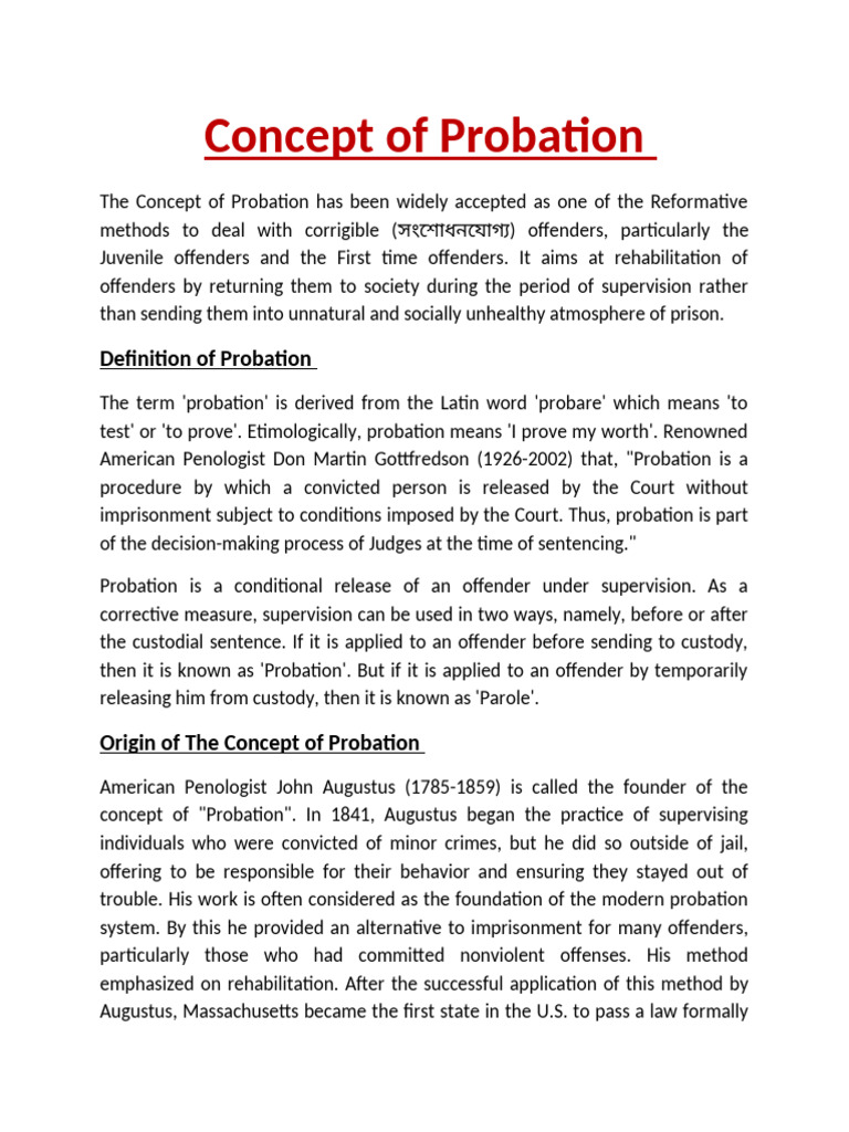 Concept of Probation | PDF | Probation | Parole
