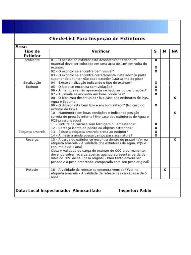 Check-List Inspeção de Extintor | PDF