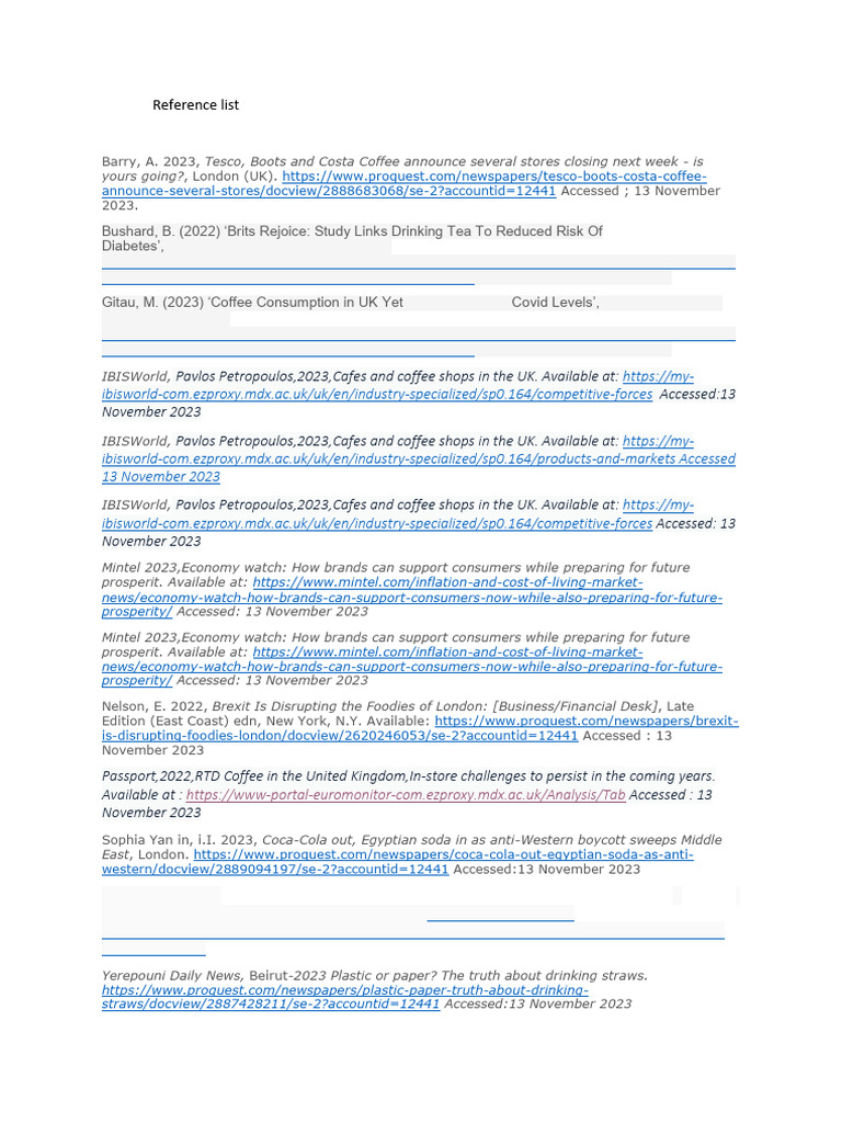 Reference list | PDF | Drink | Non Alcoholic Drinks