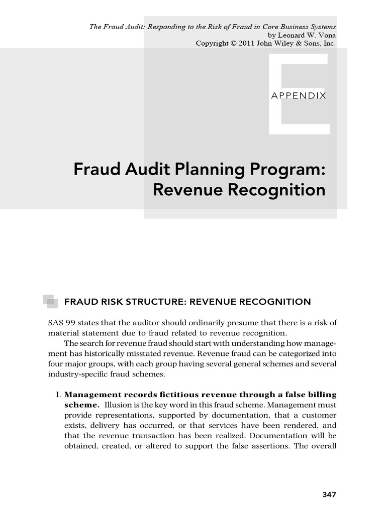 The Fraud Audit - 2011 - Vona - Appendix E Fraud Audit Planning Program Revenue Recognition ...
