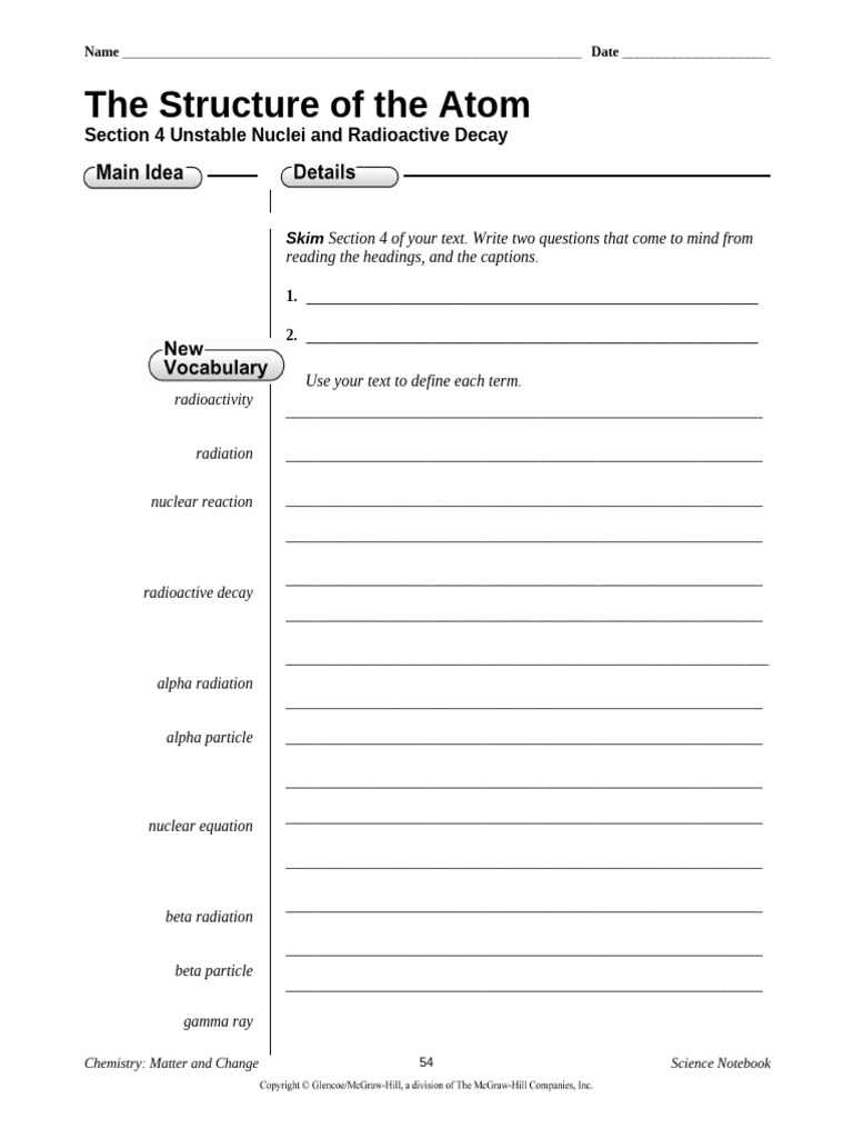 Science Notebook The Structure of The Atom Unstable Nuclei and ...
