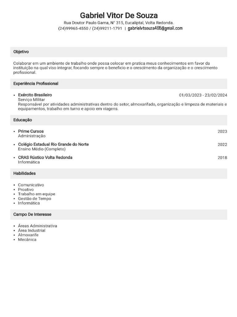 Currículo Gabriel Vitor | PDF