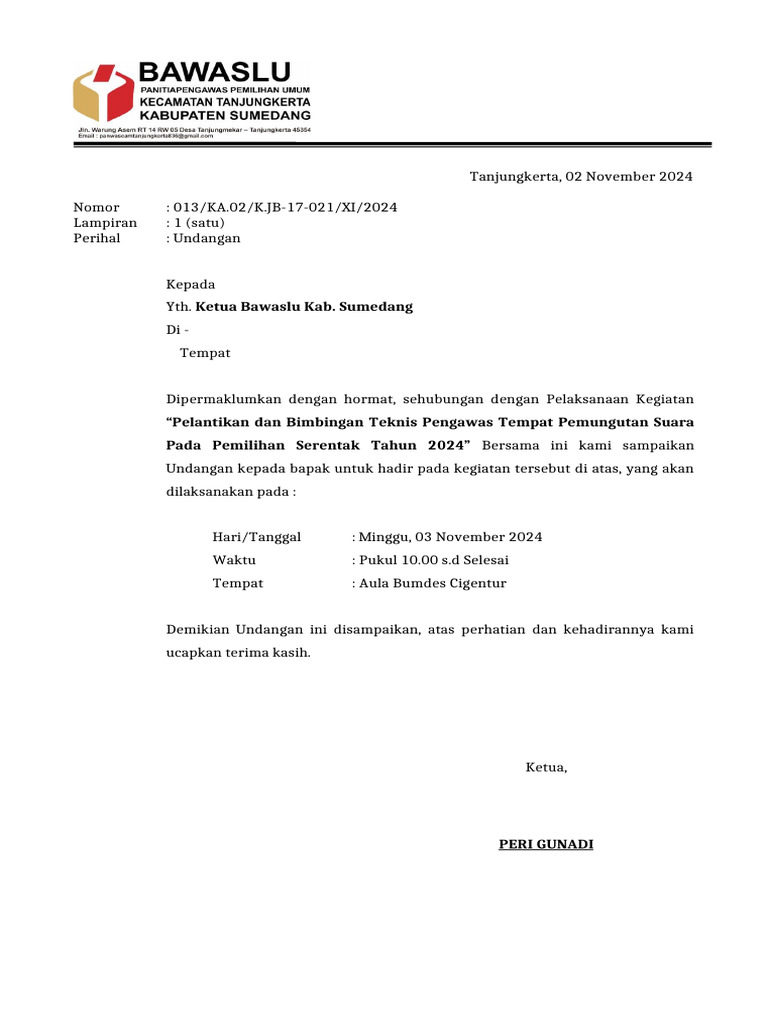 UNDANGAN Pelantikan PTPS Pilkada | PDF