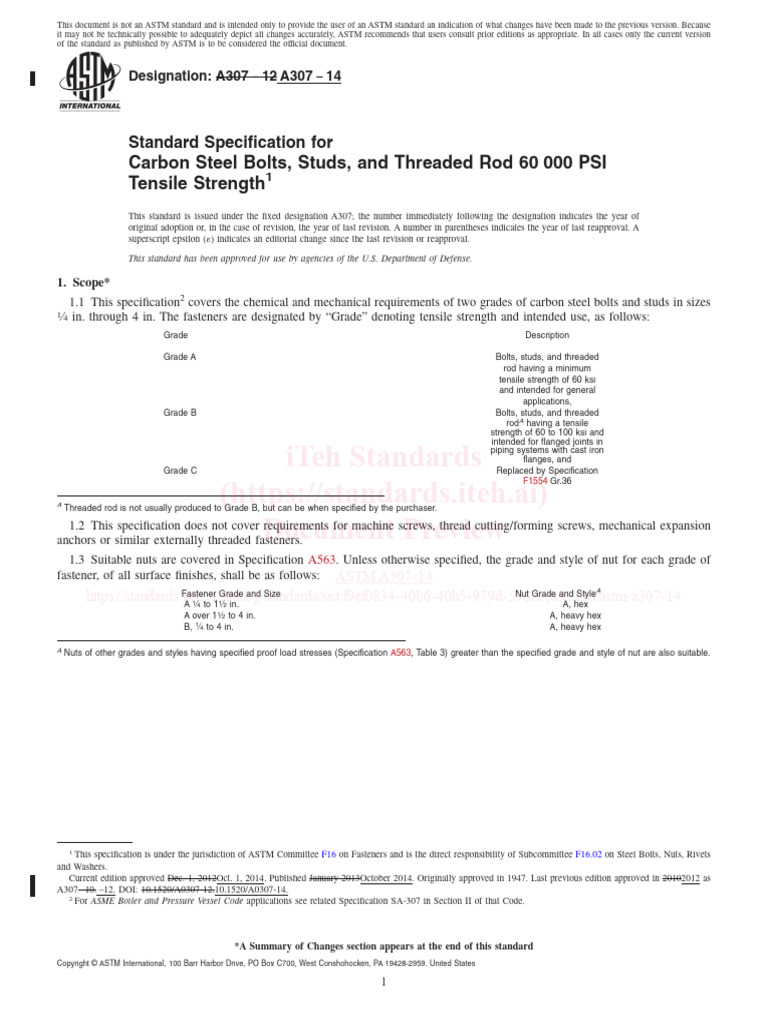 Astm A307 14 | PDF | Screw | Building Materials