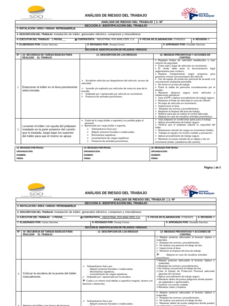 Sdo-Art-Hse-Pr-01 Instalación de Trailer, Generador, Compresor | PDF ...