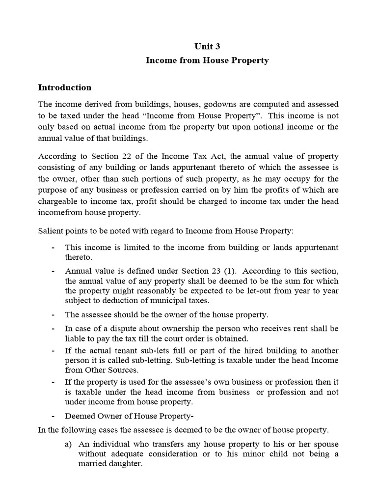 U3 Income From House Property Theory | PDF | Income | Taxes