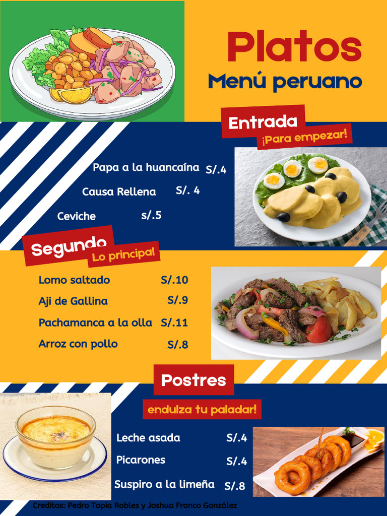 Menú Peruano: Platos y Postres | PDF