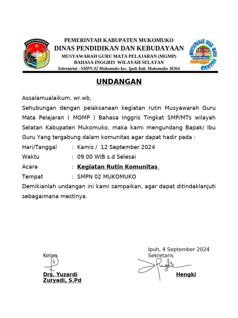 Undangan MGMP 12 Sept 2024 | PDF