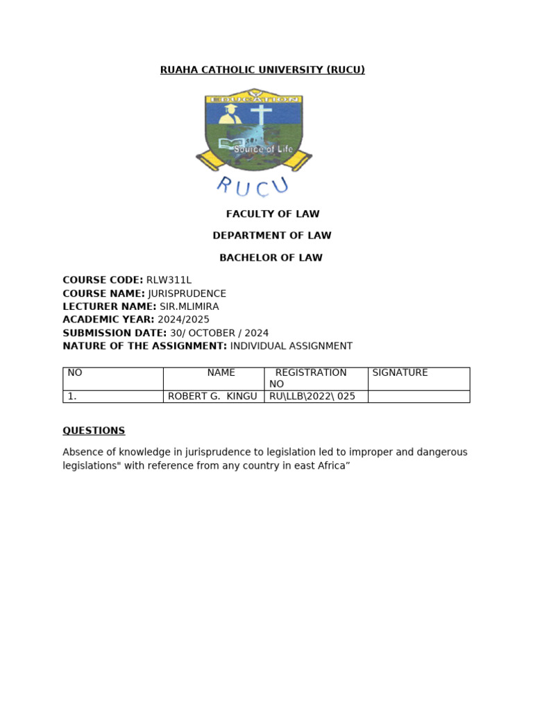 Ruaha Catholic University (Rucu) | PDF | Jurisprudence | Applied Philosophy