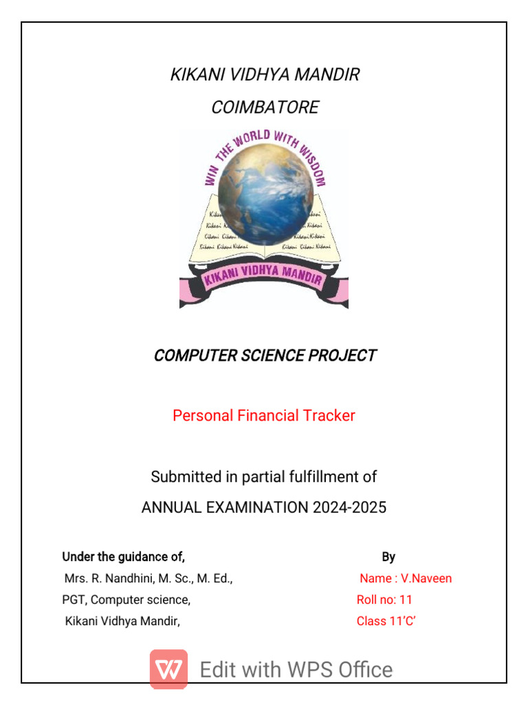 Computer Science Project Front Page | PDF