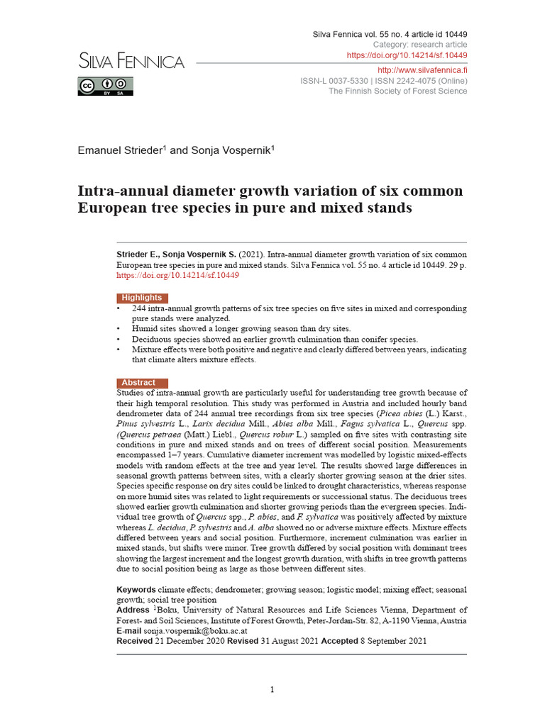 Intra-Annual Diameter Growth Variation of Six Comm | PDF | Trees | Beech