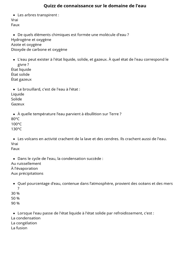 Quizz Eau GE1 | PDF | Eau | Pluie