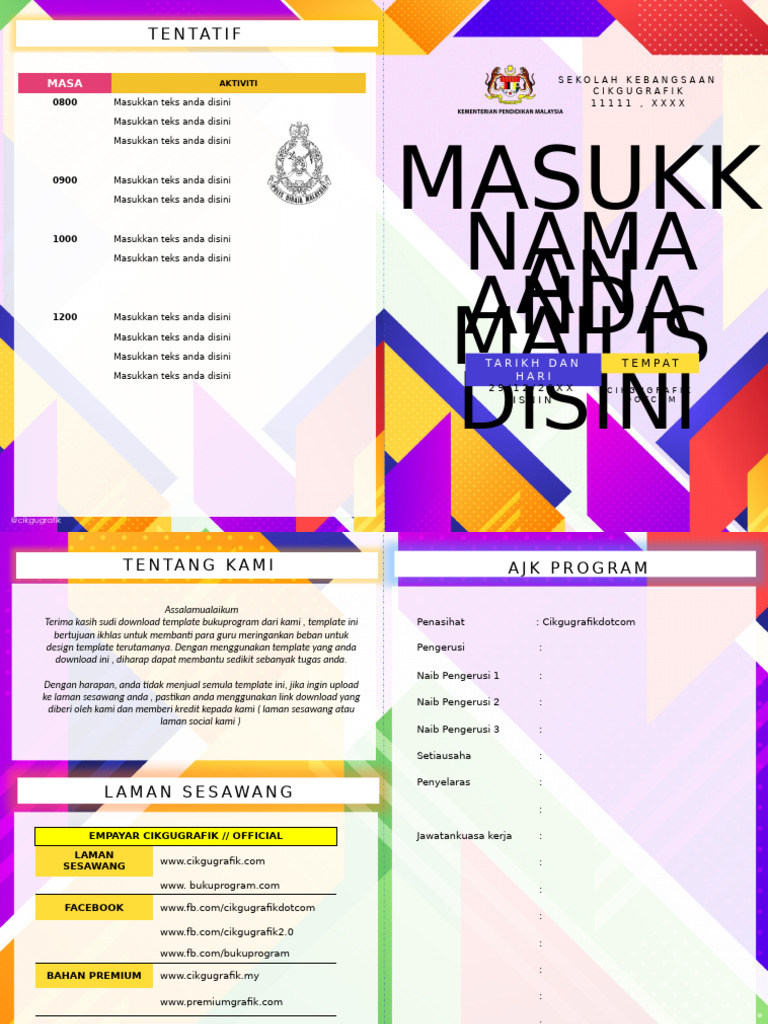 Template Buku Program Percuma Tema Belbagai Bentuk Warna Warni | PDF