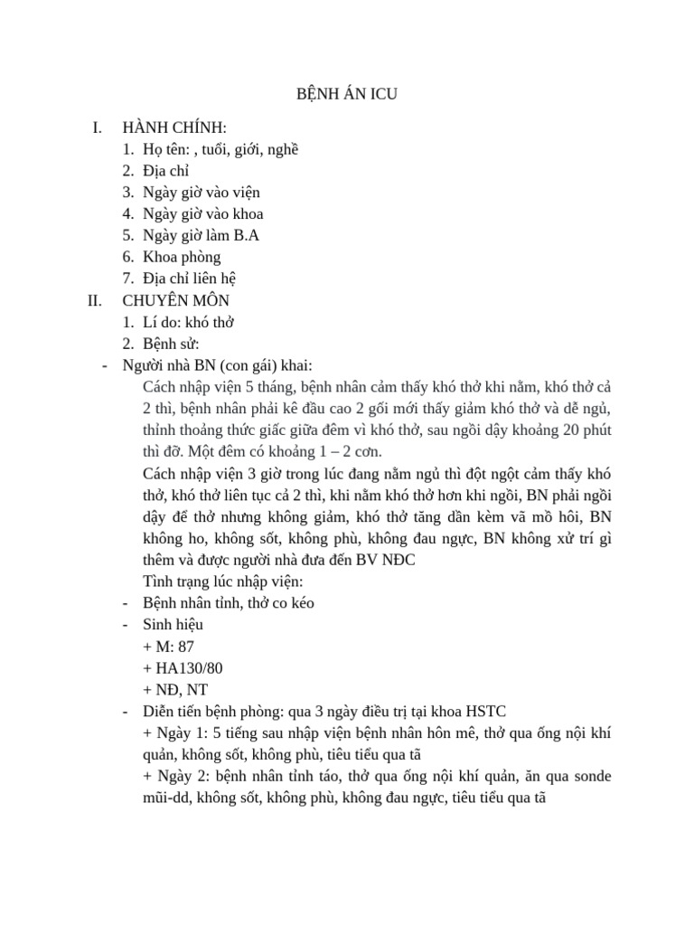 BỆNH ÁN IC1 | PDF