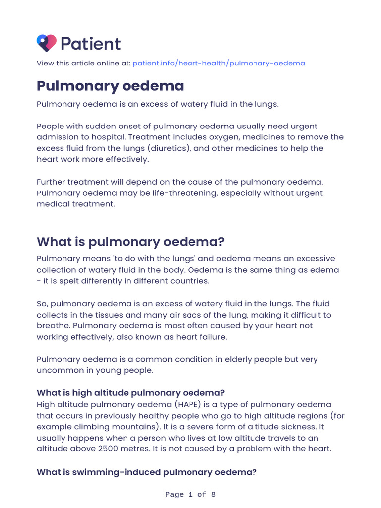 Patient - Pulmonary Oedema | PDF | Edema | Heart
