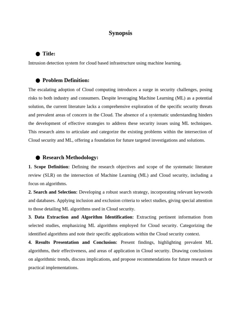 Synopsis IDS | PDF | Support Vector Machine | Machine Learning