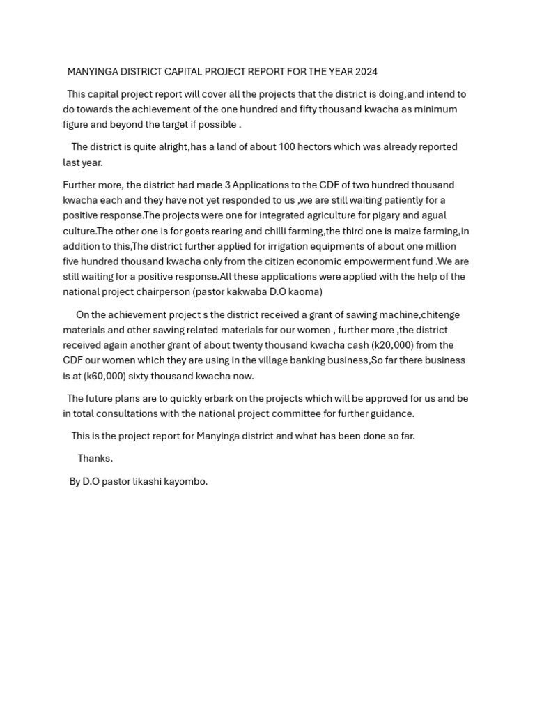 Manyinga District Capital Project | PDF