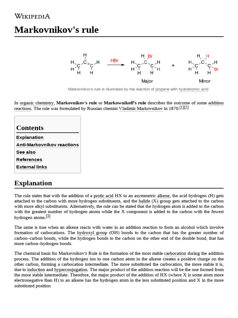 Markovnikov's Rule | PDF | Chemical Substances | Physical Chemistry