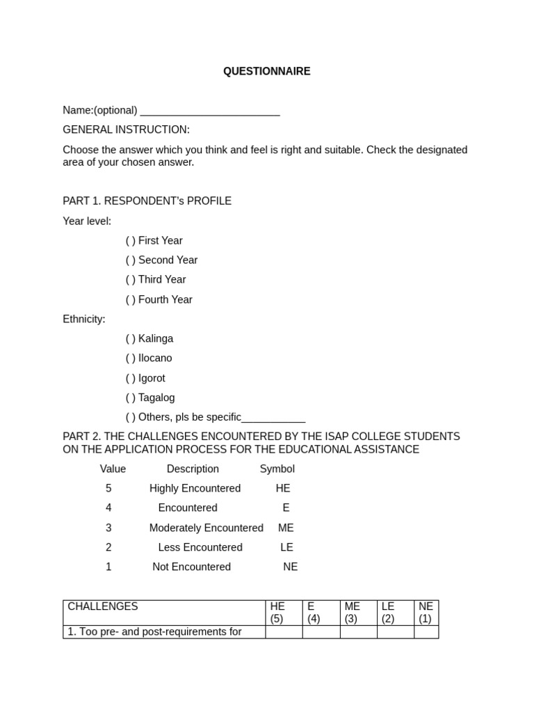 Survey Questionnaire | PDF