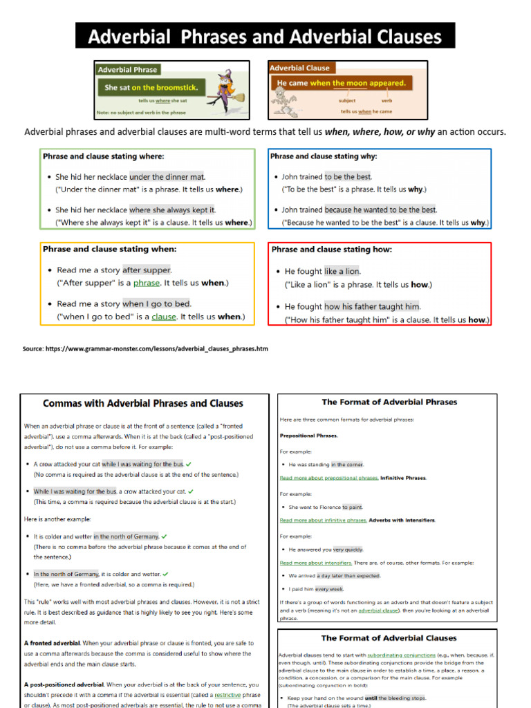 Adverbial phrases and adverbial clauses | PDF
