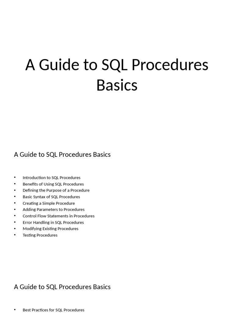 A Guide To SQL Procedures Basics | PDF | Parameter (Computer Programming) | Control Flow