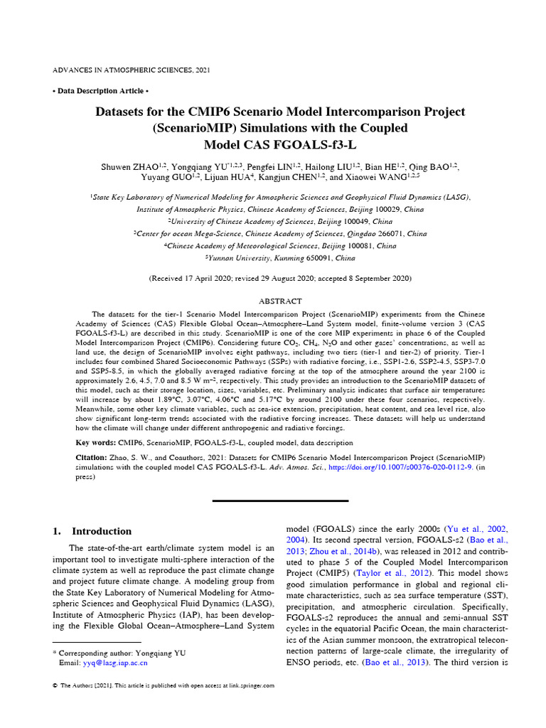 Datasets For The CMIP6 Scenario Model Intercompari | PDF | Climate Change | Greenhouse Gas