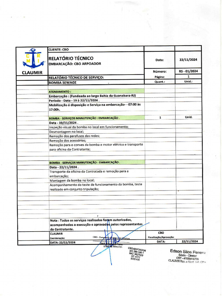Relatório Cbo Arpoador - Bomba Sewage | PDF