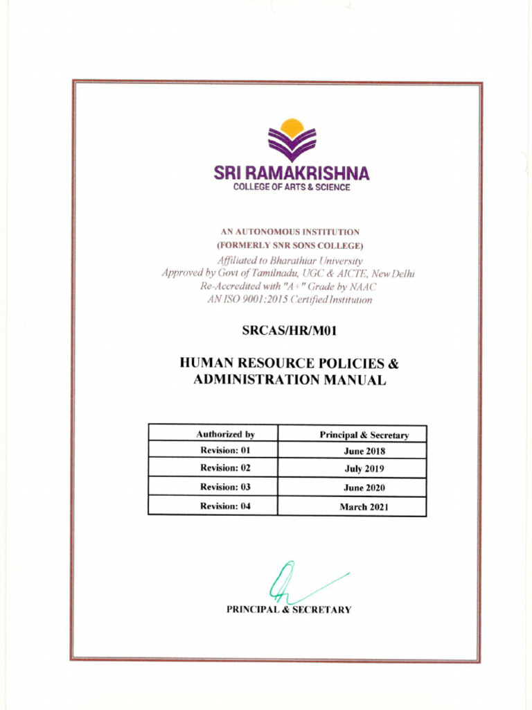 RamaKrishna College HR Policy Manual | PDF